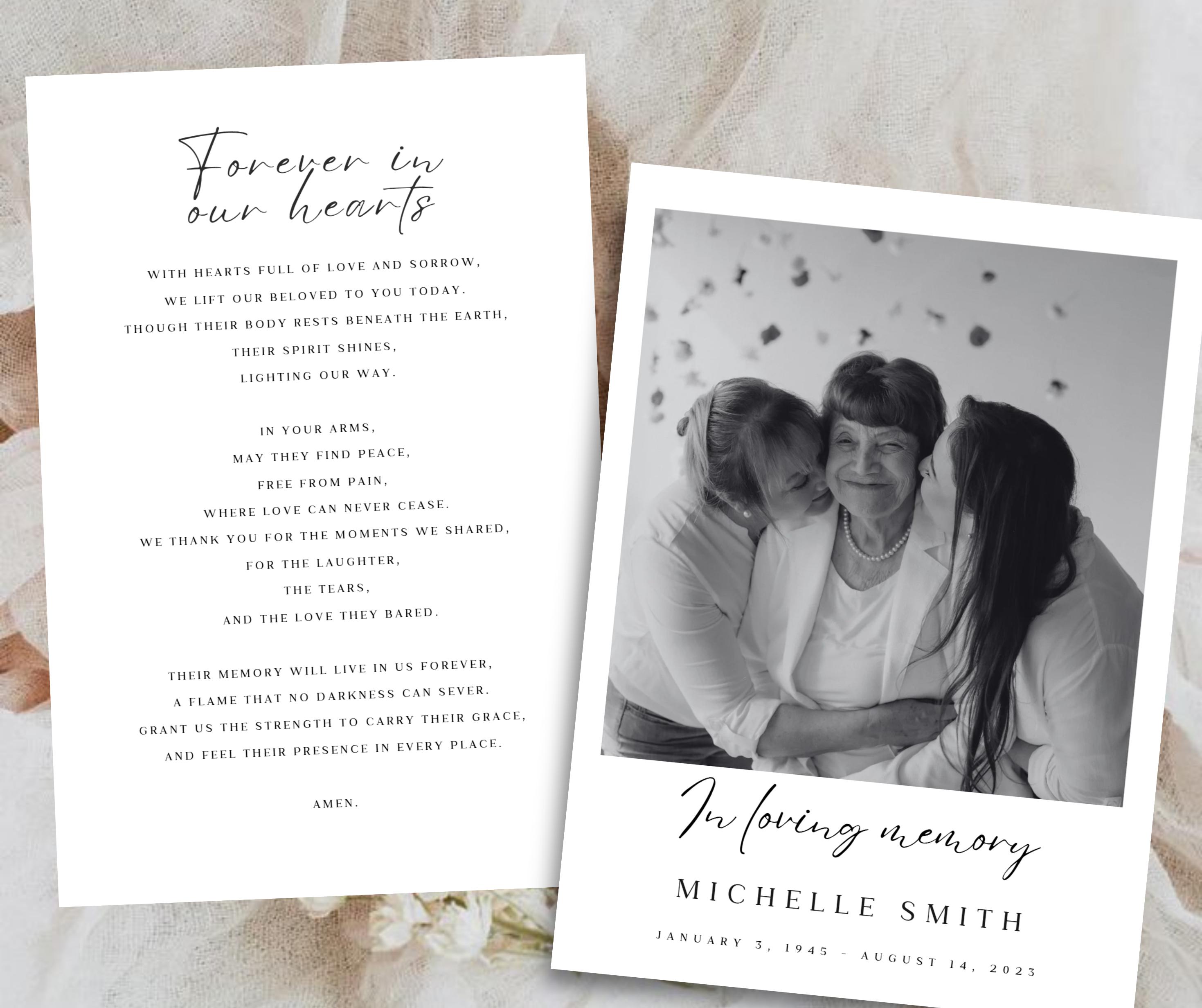 Obituary Template Memorial Prayer Card Funeral Keepsake Poem Prayer ...