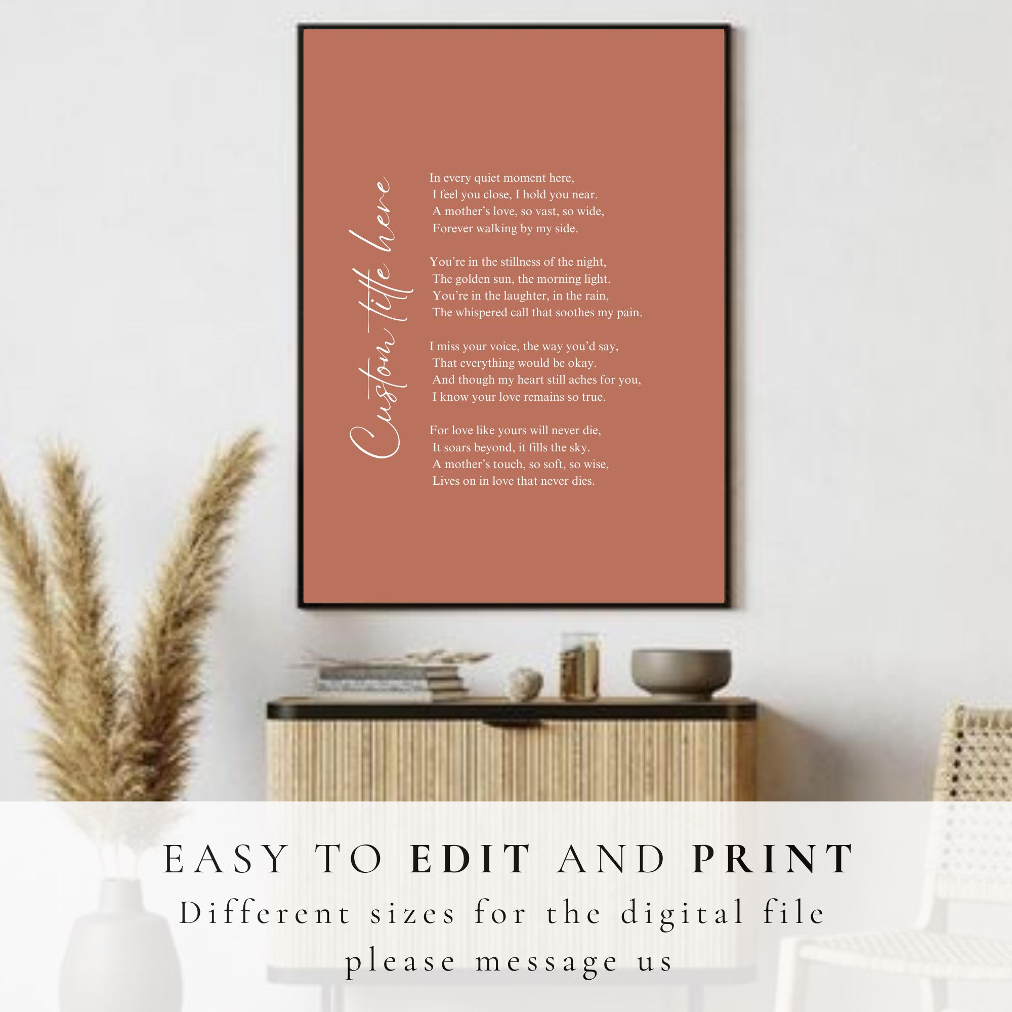 Custom Poem Print Funeral Poem Remembrance Poem Memorial Keepsake Poems ...