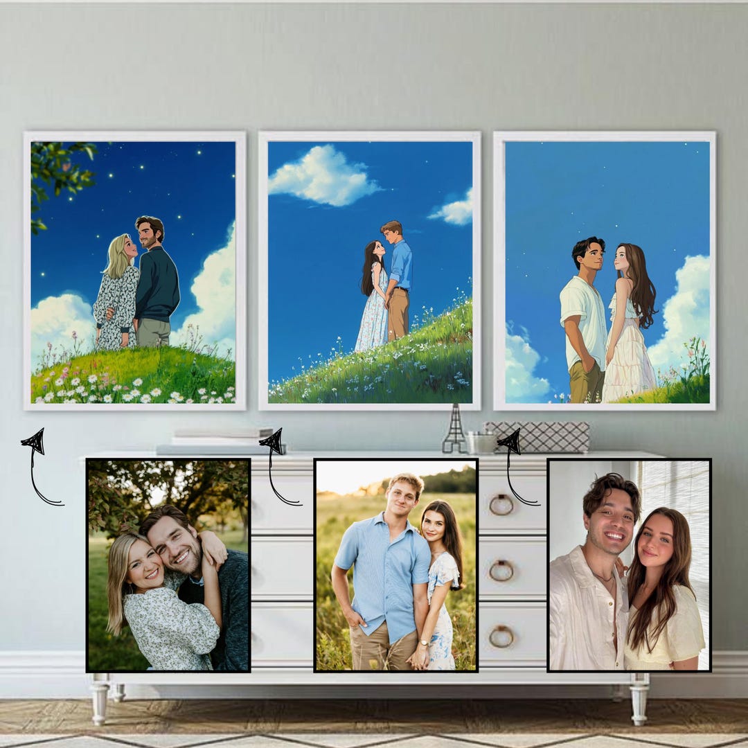 Custom Ghibli-style Portrait Poster Couple Portrait Custom Anime ...