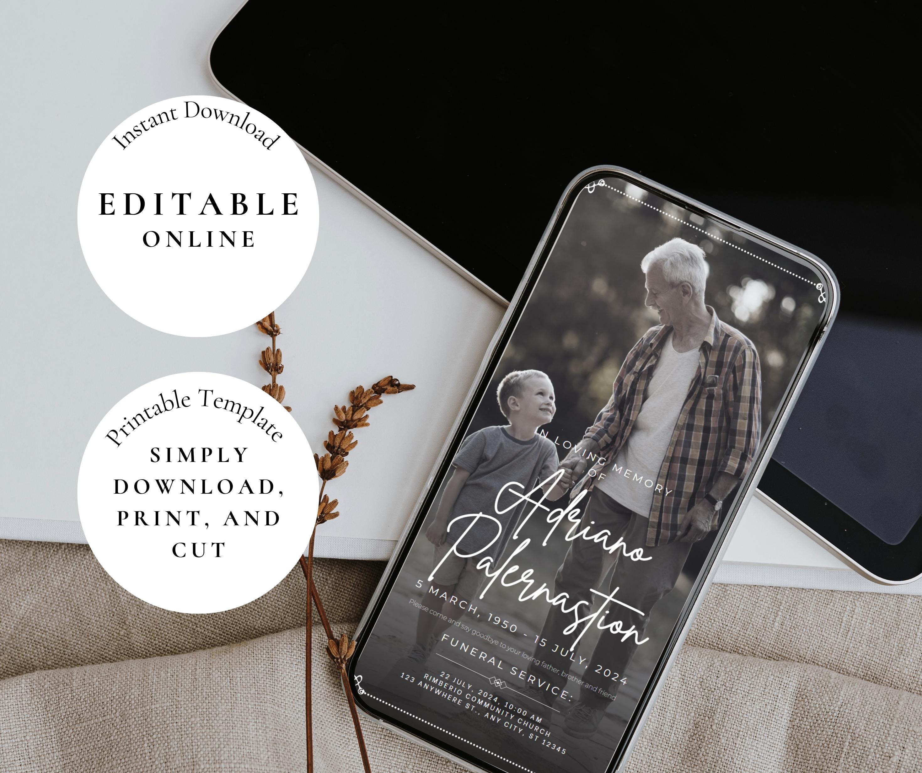 Funeral Invitation Template Digital Celebration of Life Invite ...