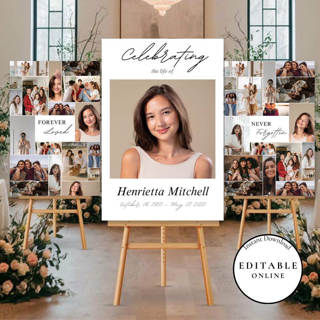Funeral Welcome Sign Photo Collage Celebration of Life Poster Memorial ...