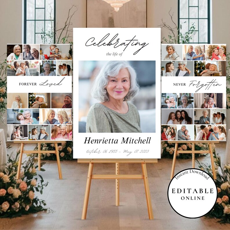 Funeral Welcome Sign Photo Collage Celebration of Life Poster Memorial ...