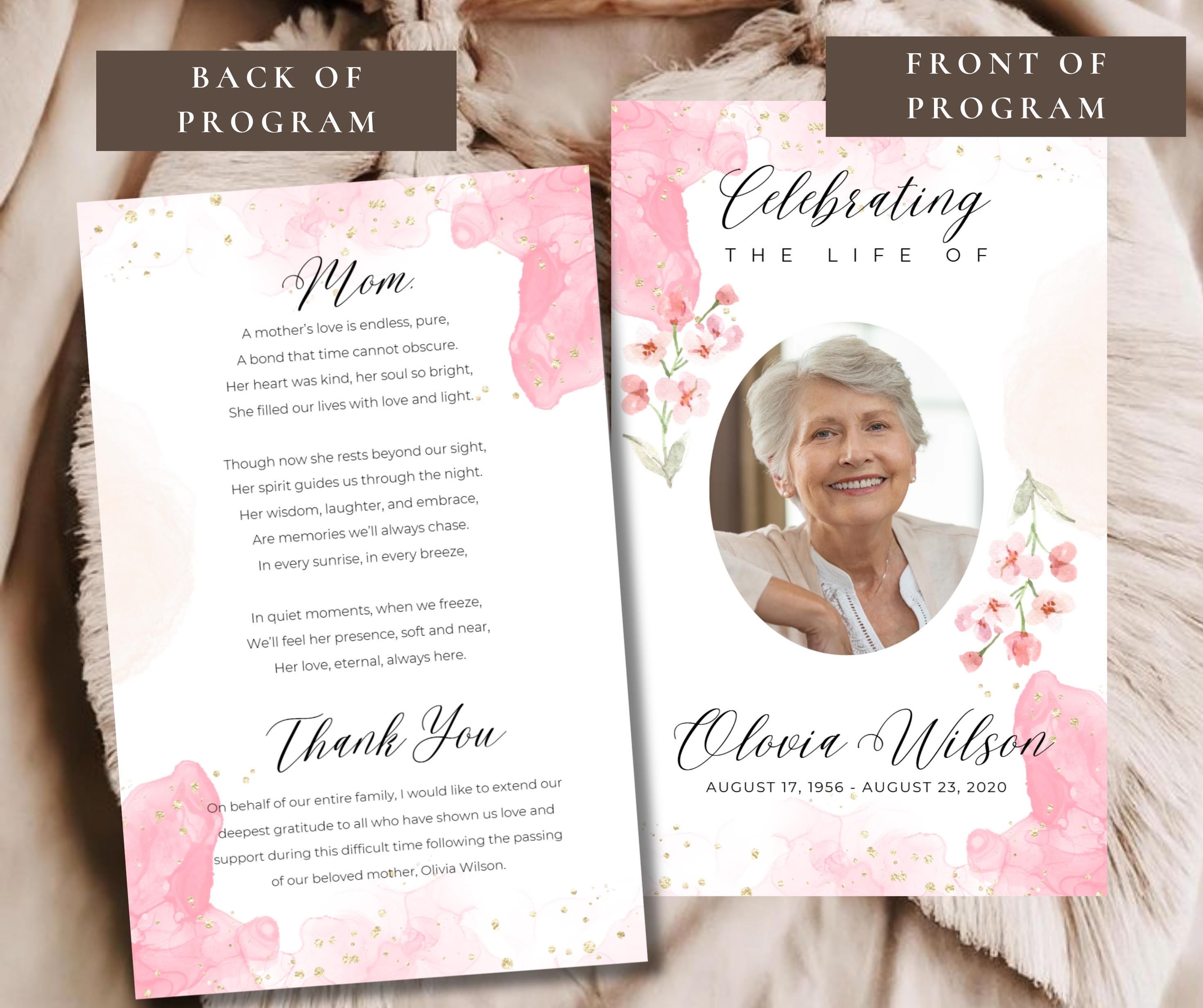 Editable Funeral Program Template Funeral Memorial Order of Service ...