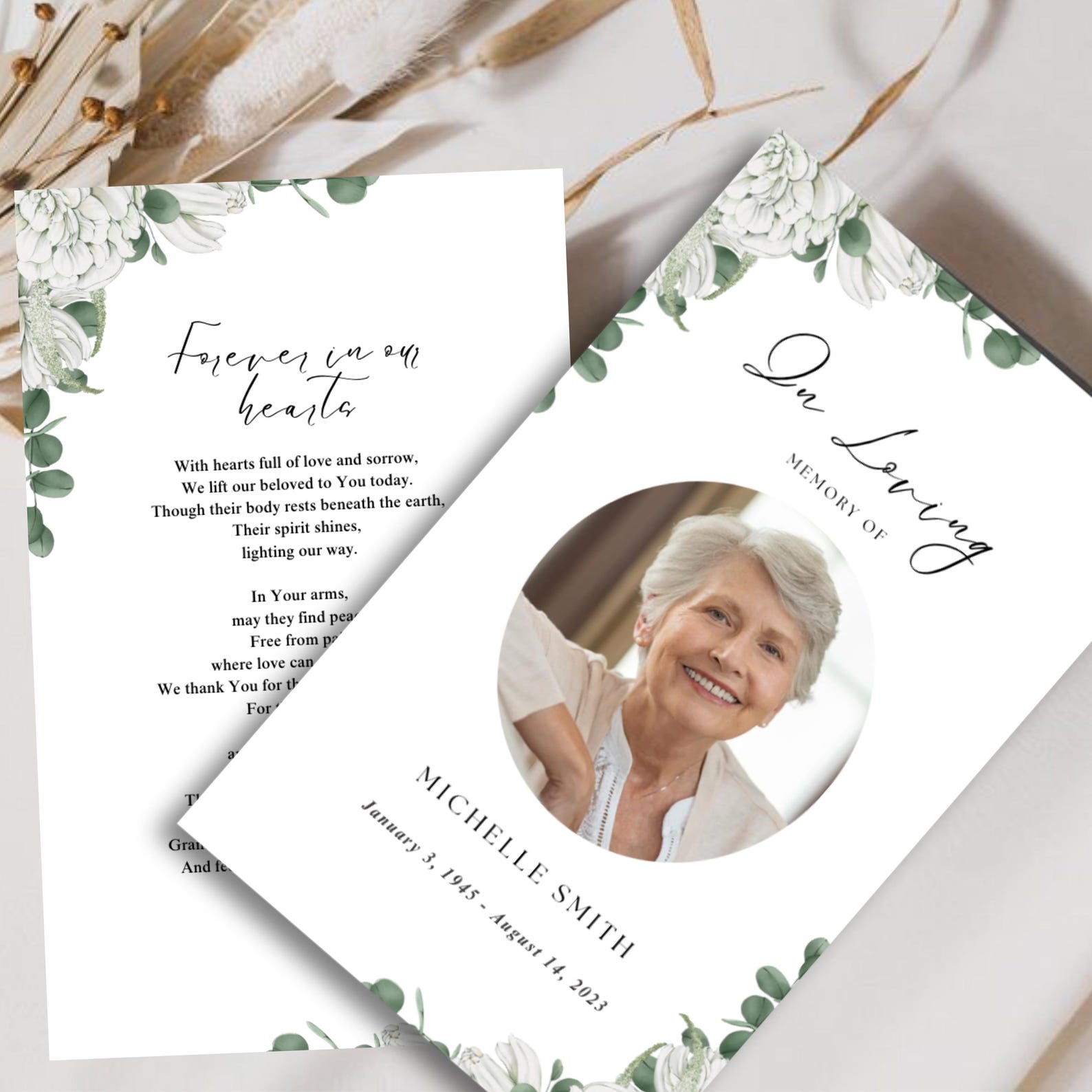Memorial Prayer Card Funeral Keepsake Prayer Card Template Celebration ...