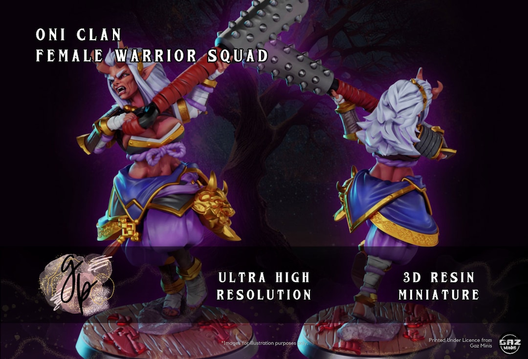 Oni Clan Female Warrior Squad Set of 5 3D Resin Printed Miniatures for ...