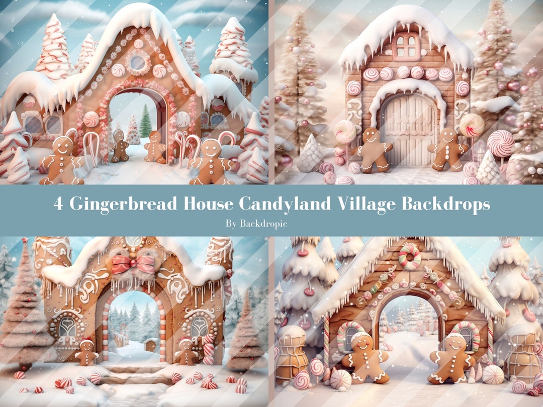 4 Christmas Backdrop Photoshop Overlays Gingerbread Digital Background ...