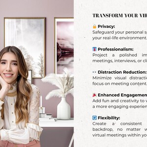 Pink Boho Zoom Background Office Zoom Home Office Background Digital ...