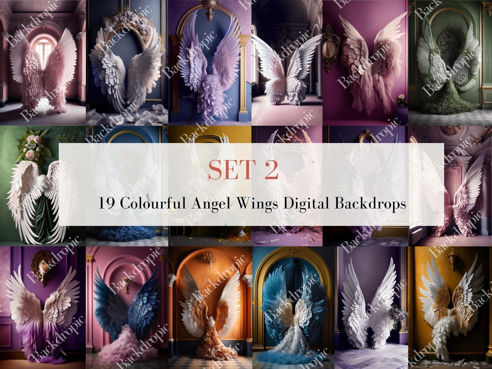 Digital Backdrops Digital Angel Wings Background Wedding Backdrop ...