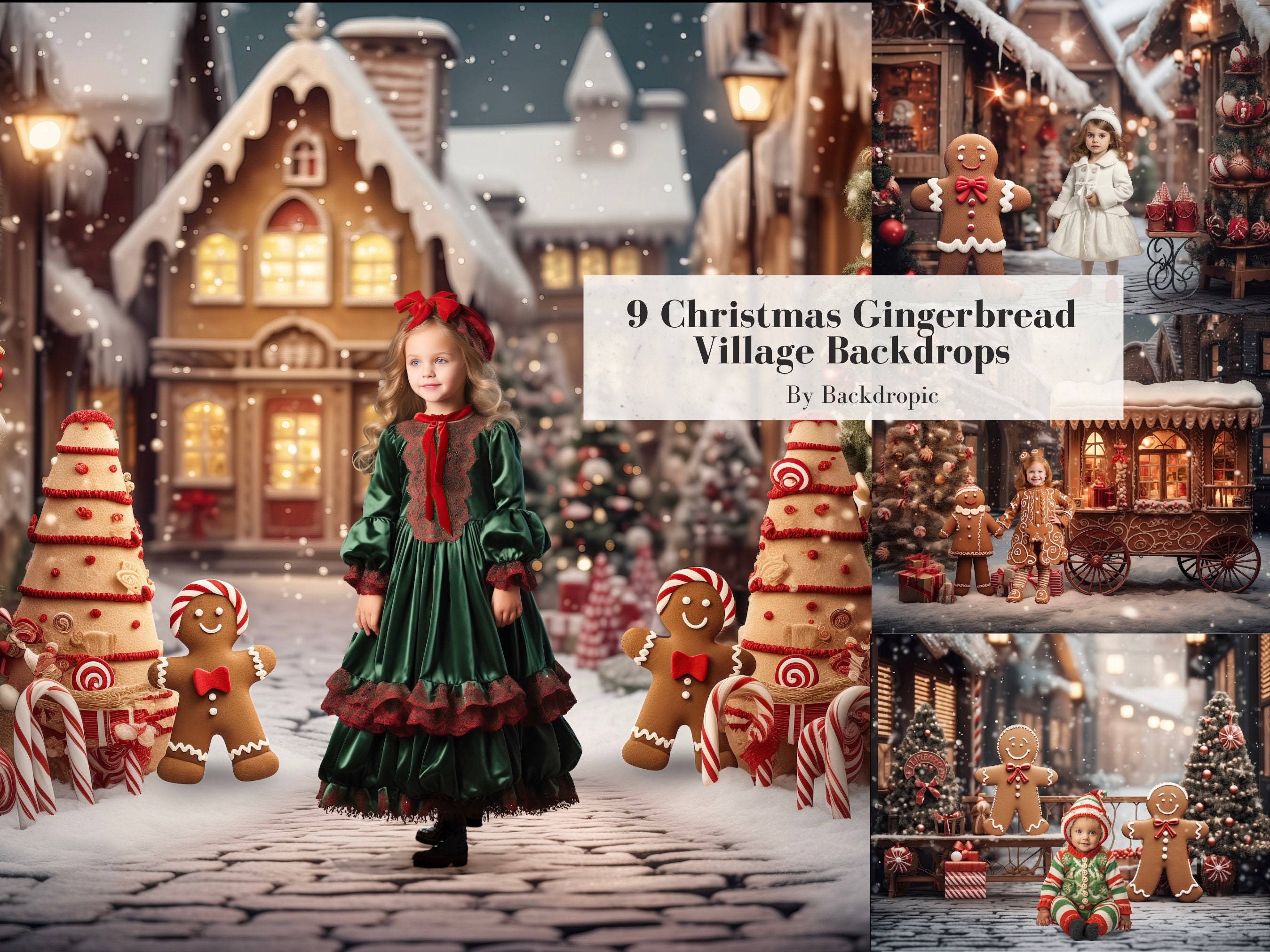9 Christmas Backdrop Photoshop Overlays Gingerbread Digital - Etsy