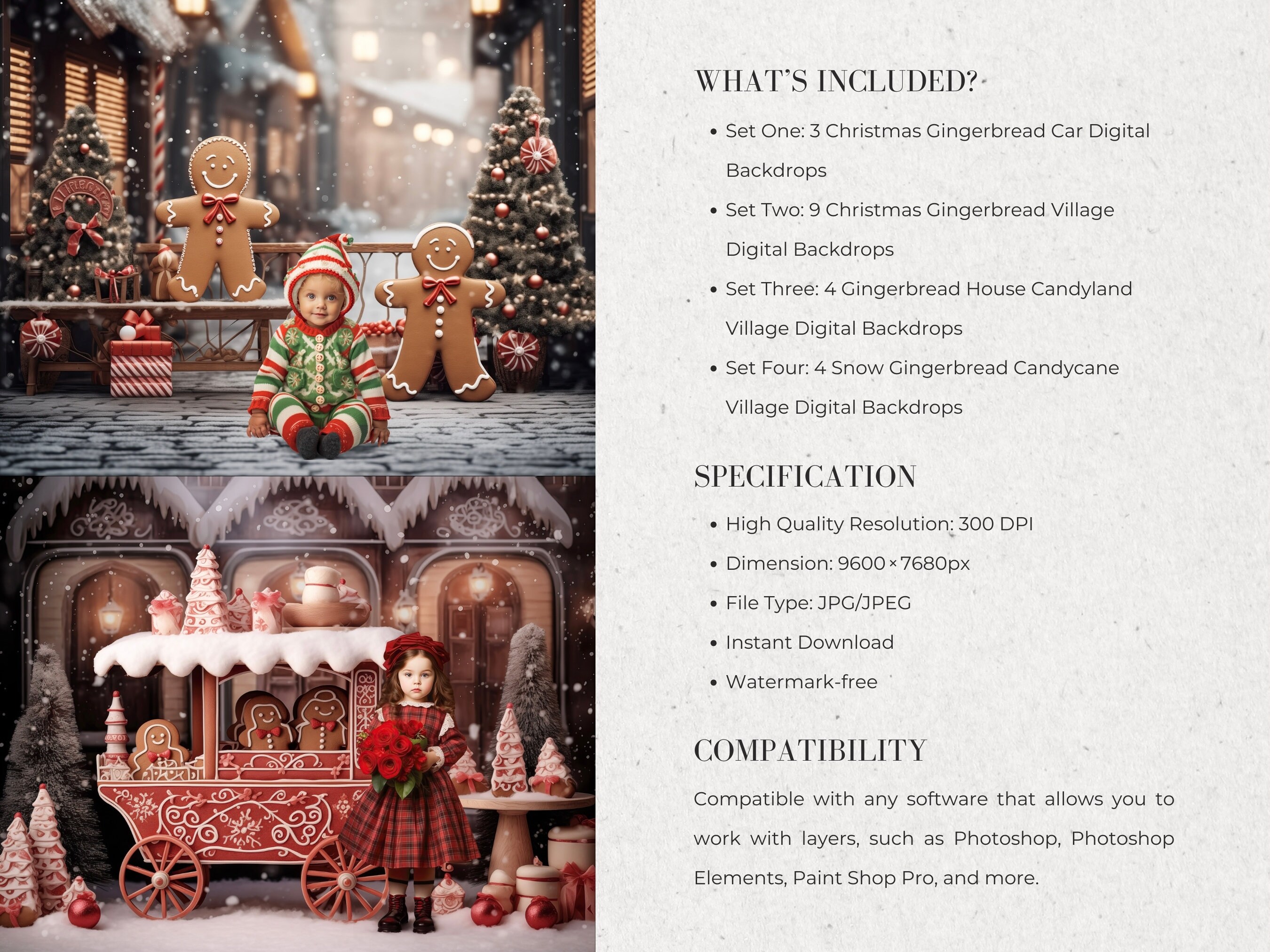 20 Christmas Backdrop Photoshop Overlays Gingerbread Digital - Etsy