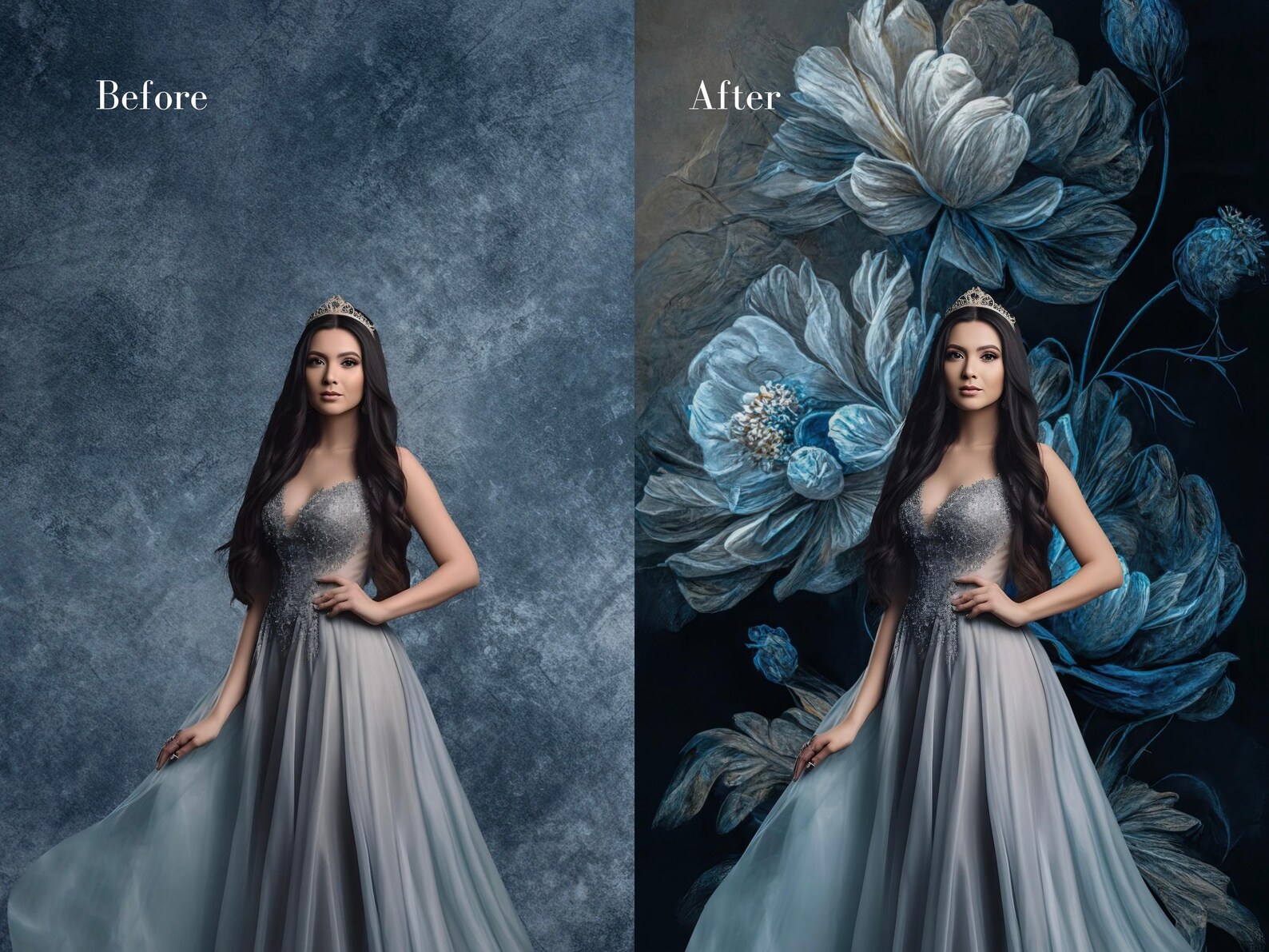 17 Blue Floral Digital Backdrop Overlays Maternity Digital Overlay ...