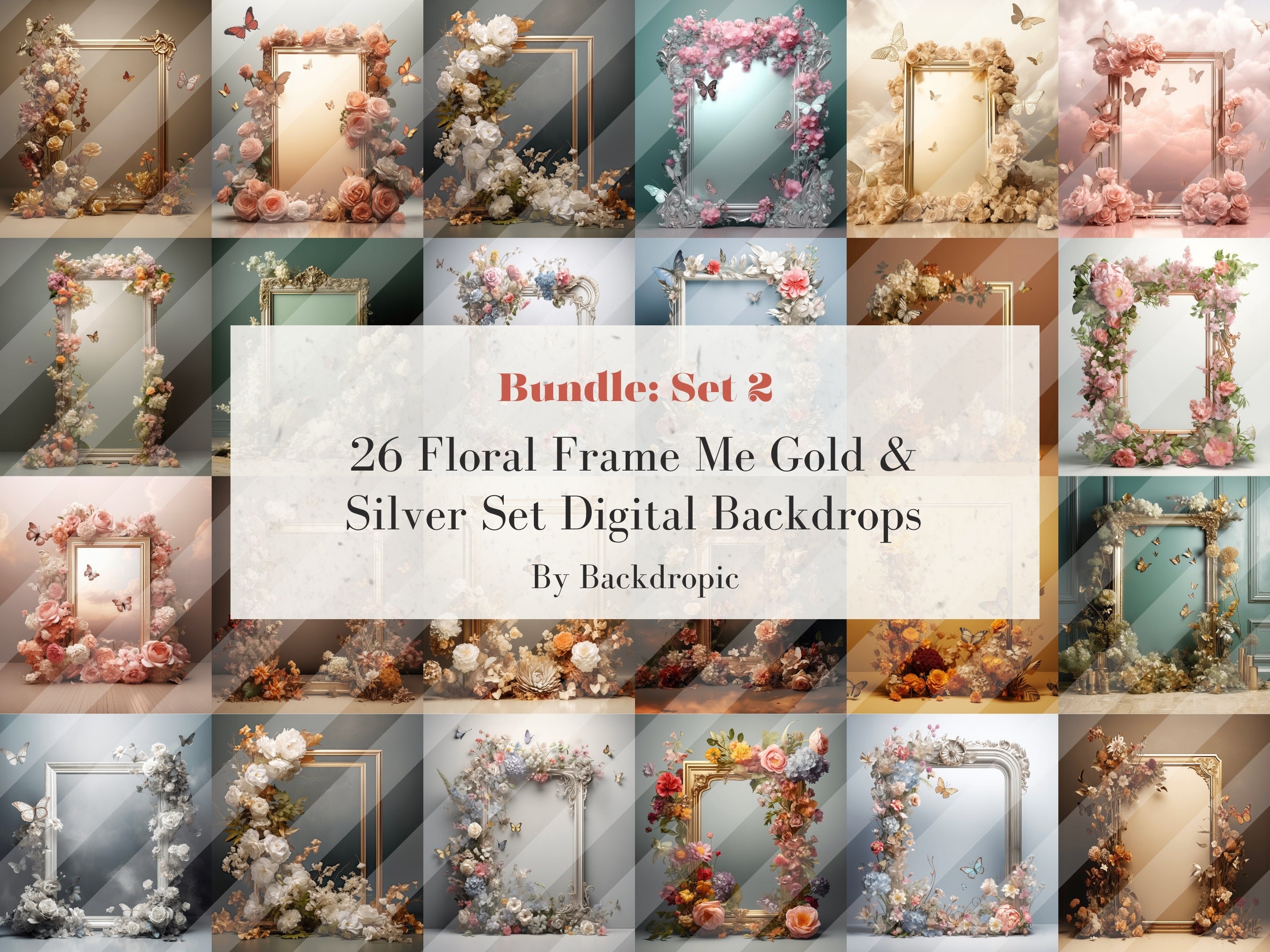 89 Flower Frame Colorful Floral Backdrop Overlay Maternity Digital ...