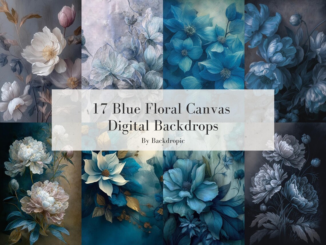 17 Blue Floral Digital Backdrop Overlays Maternity Digital Overlay ...