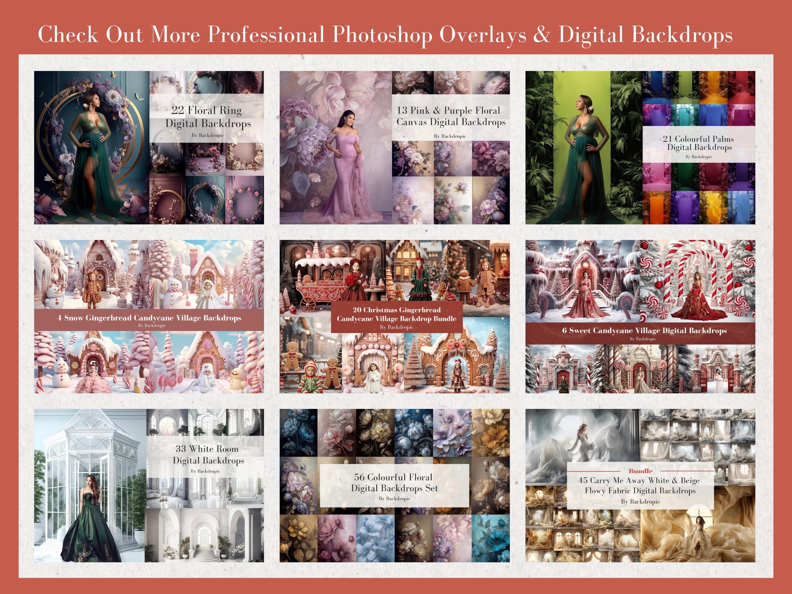 9 Christmas Backdrop Photoshop Overlays Gingerbread Digital - Etsy