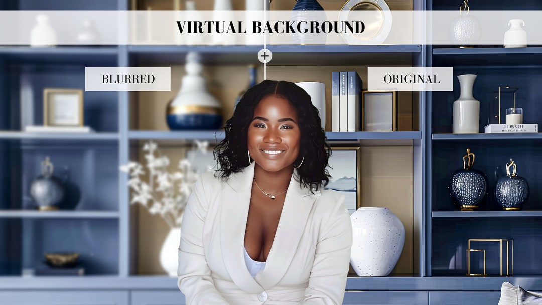 Blue Professional Wall Shelving Zoom Background Office | Modern Home ...