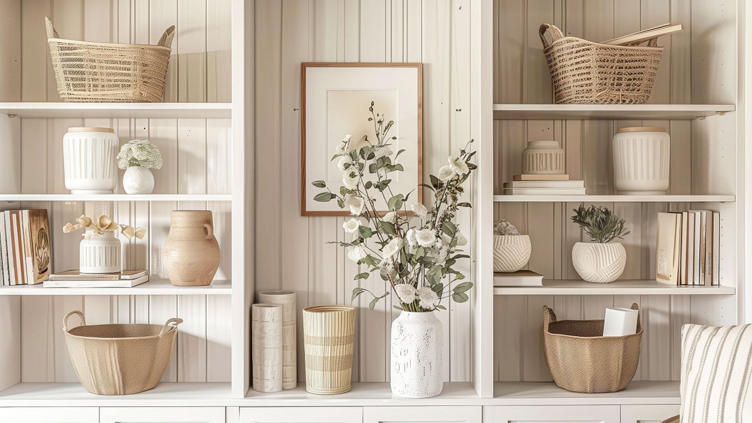 Cozy White Bookshelf Zoom Background: Home Office Decor (digital ...