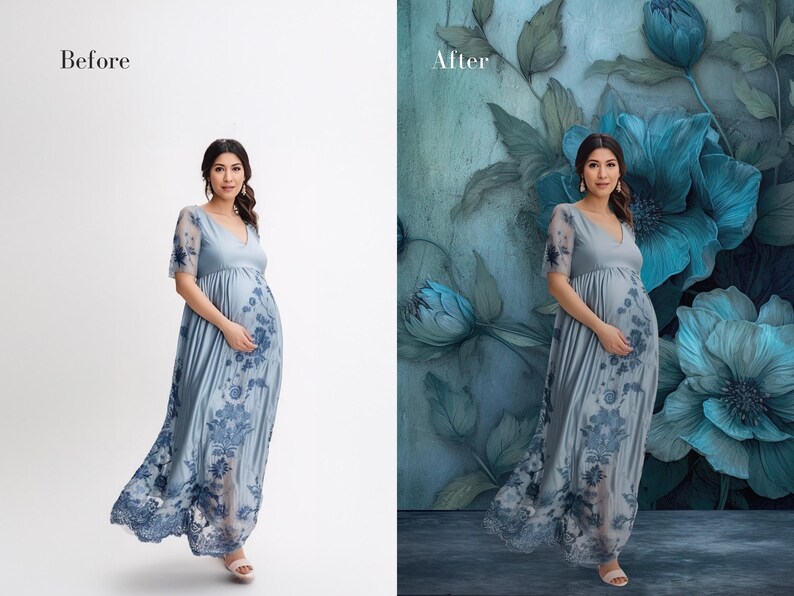 17 Blue Floral Digital Backdrop Overlays Maternity Digital Overlay ...