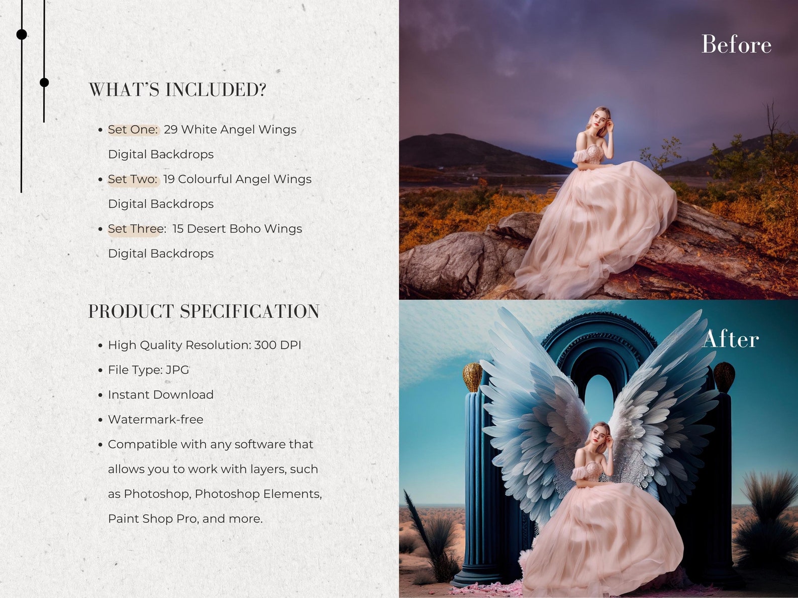 Digital Backdrops Digital Angel Wings Background Wedding Backdrop ...