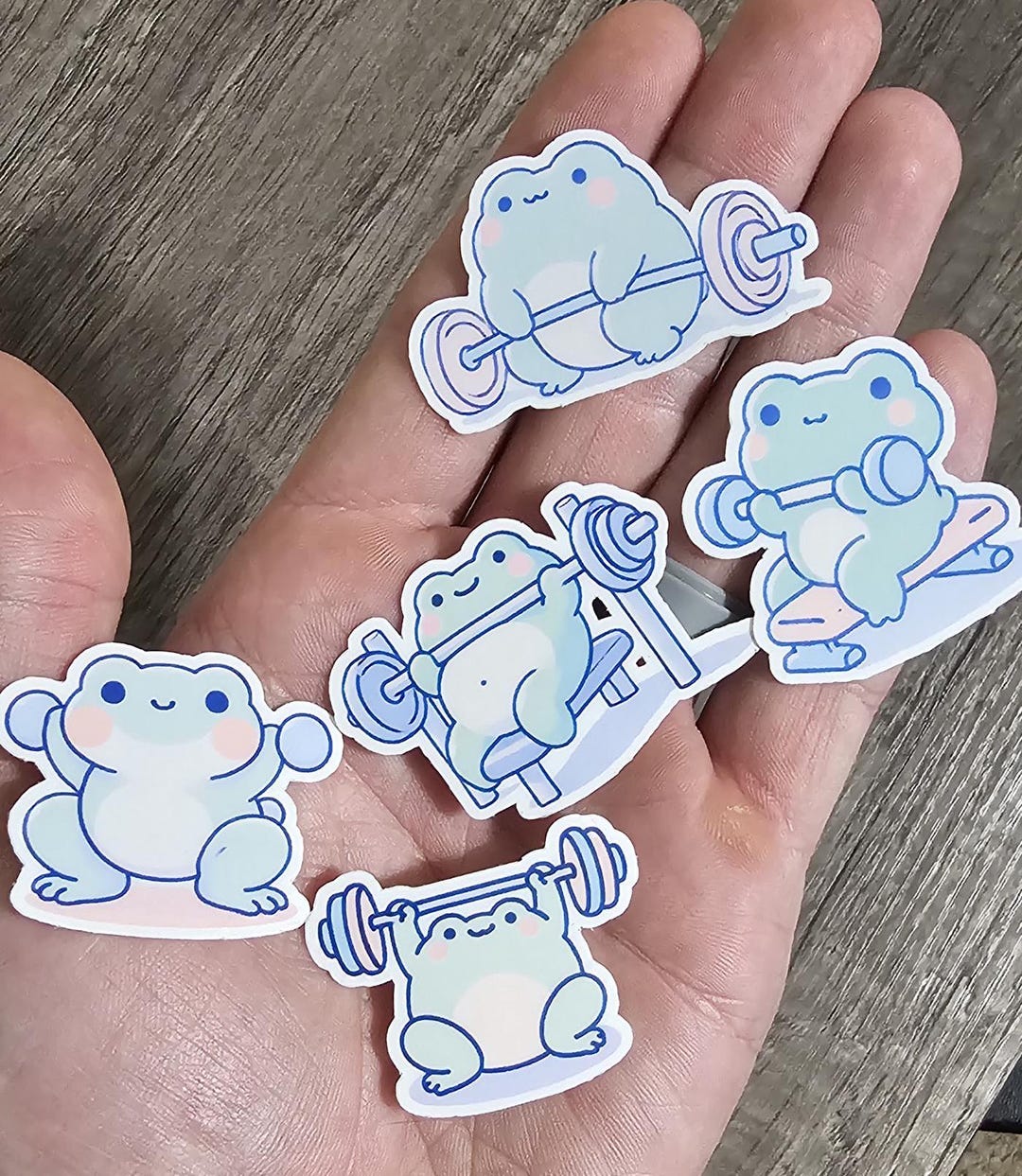 Pack of 5 Frog Fitness Stickers - Cute Gym Stickers - Kawaii Workout ...