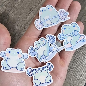 Pack of 5 Frog Fitness Stickers - Cute Gym Stickers - Kawaii Workout ...