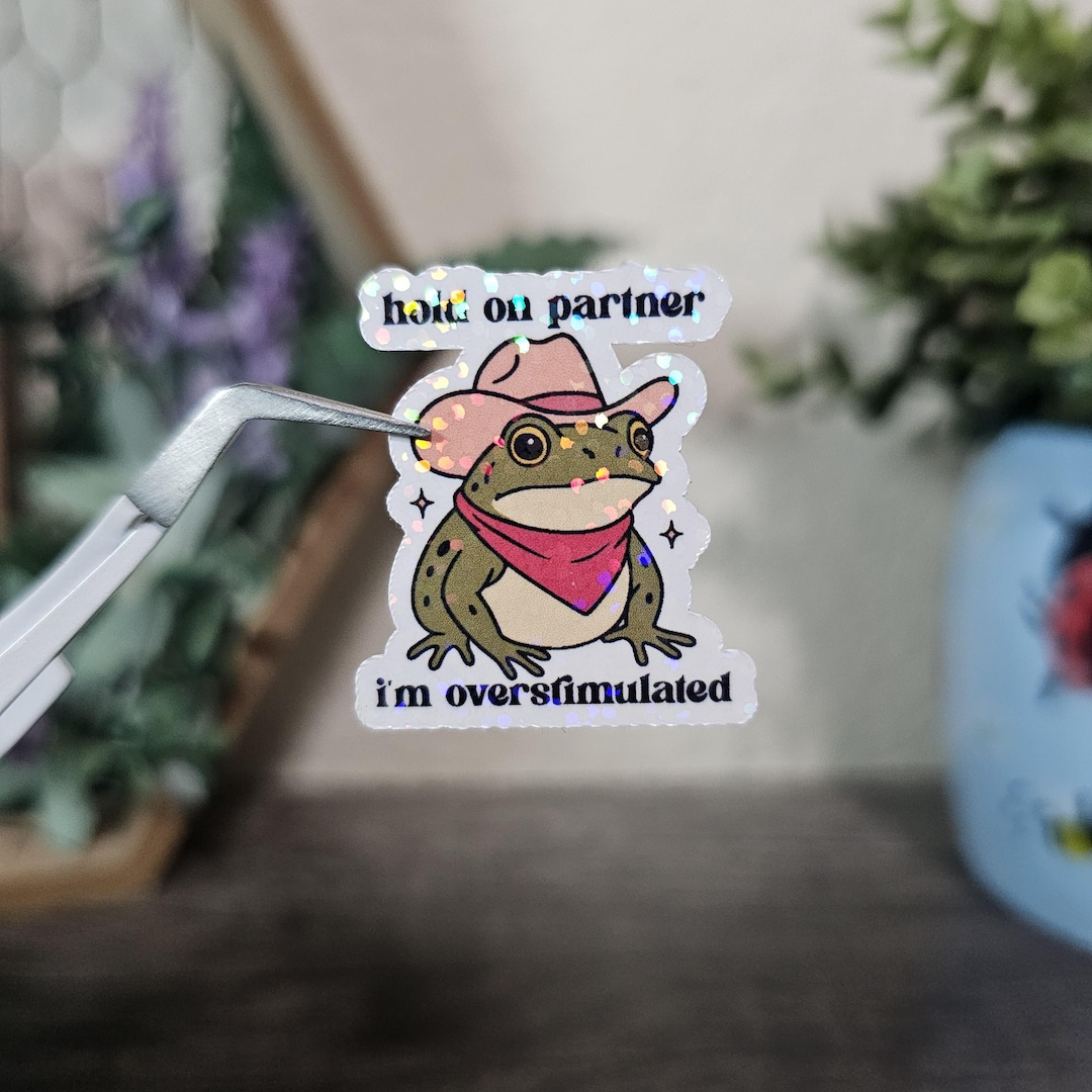 Hold on Partner I'm Overstimulated Sticker Cowboy Frog Sticker – Funny ...
