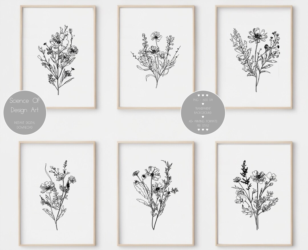 Floral Boho Printable Wildflower Minimalistic Lineart Prints - Etsy