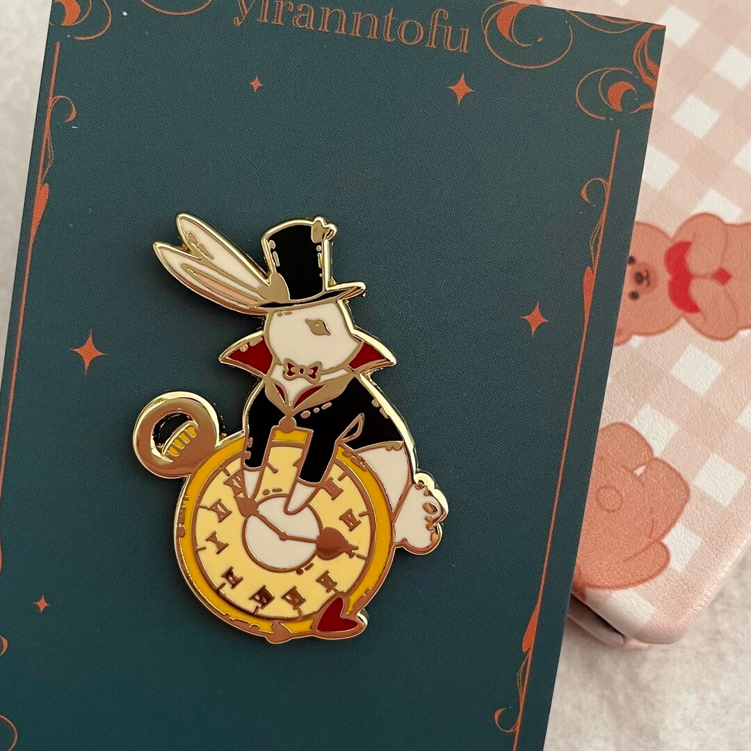 White Rabbit Enamel Pin - Alice in Wonderland Rabbit Clock Pin - Etsy