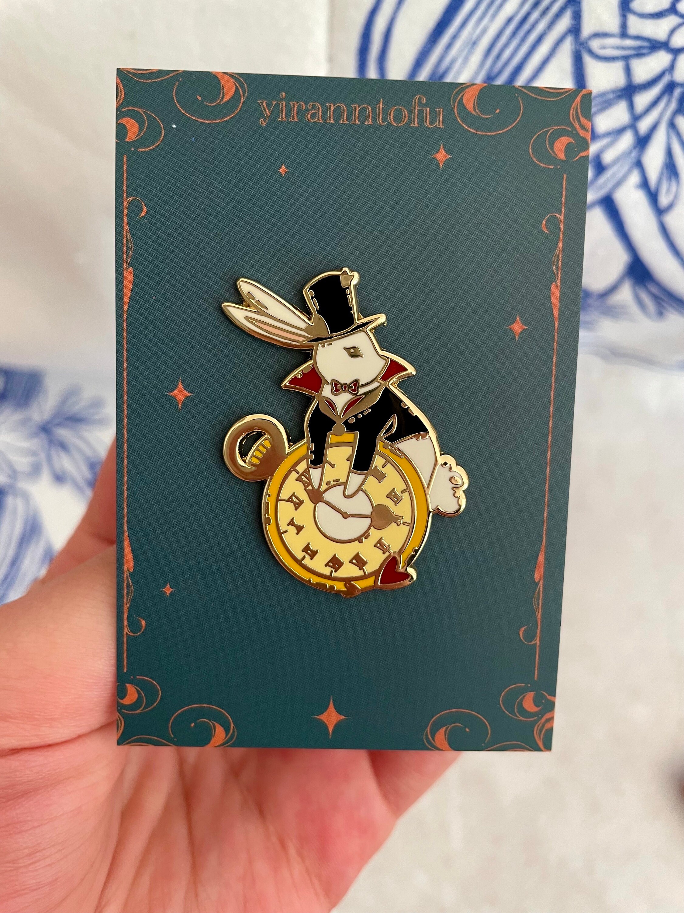 White Rabbit Enamel Pin Alice in Wonderland Rabbit Clock Pin - Etsy