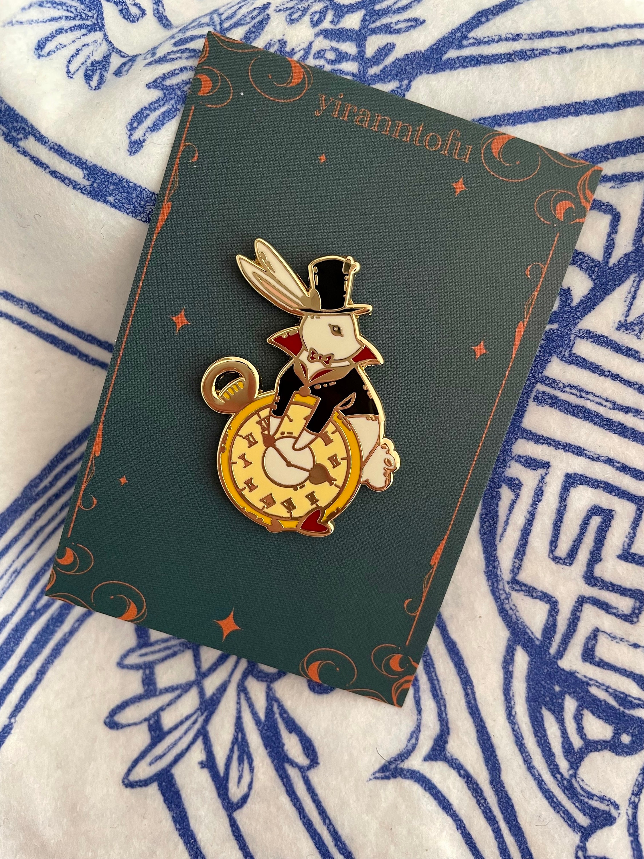White Rabbit Enamel Pin Alice in Wonderland Rabbit Clock Pin - Etsy