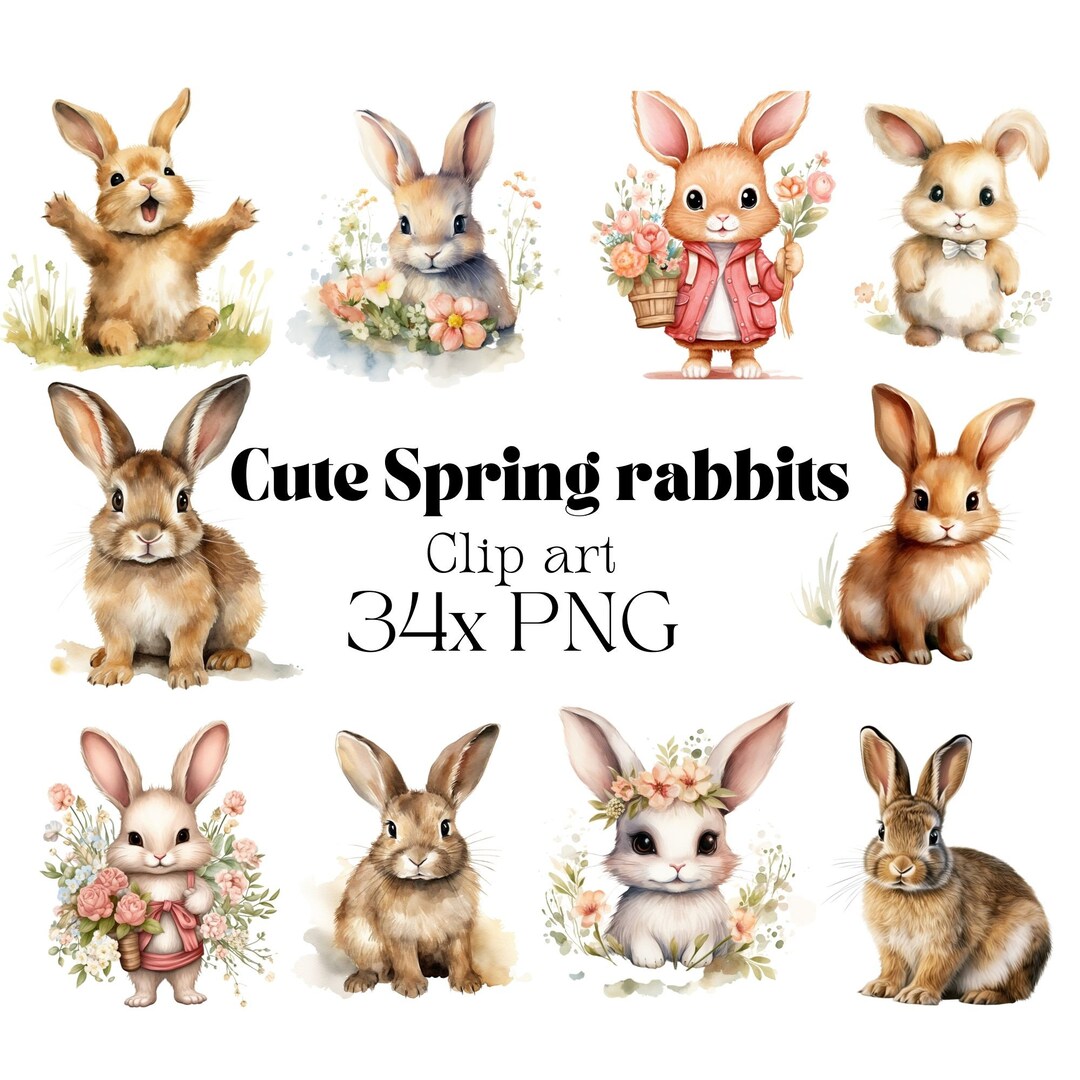 Spring Rabbit Clipart Cute and Whimsical Graphics for Graphic Designers ...