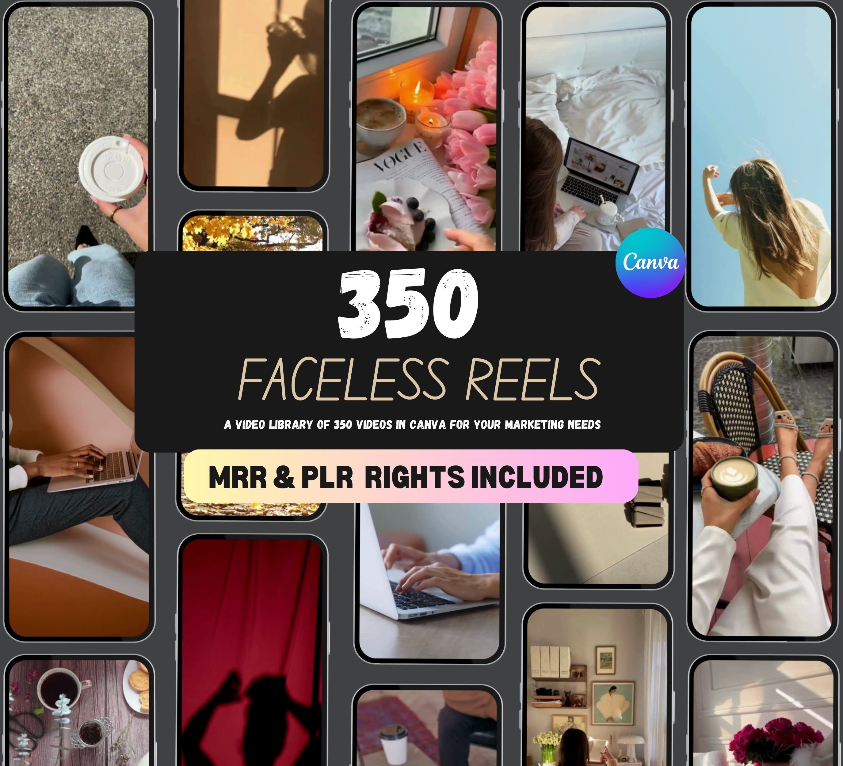 350 Faceless Aesthetic Reels, MRR Rights & PLR Rights, Digital ...