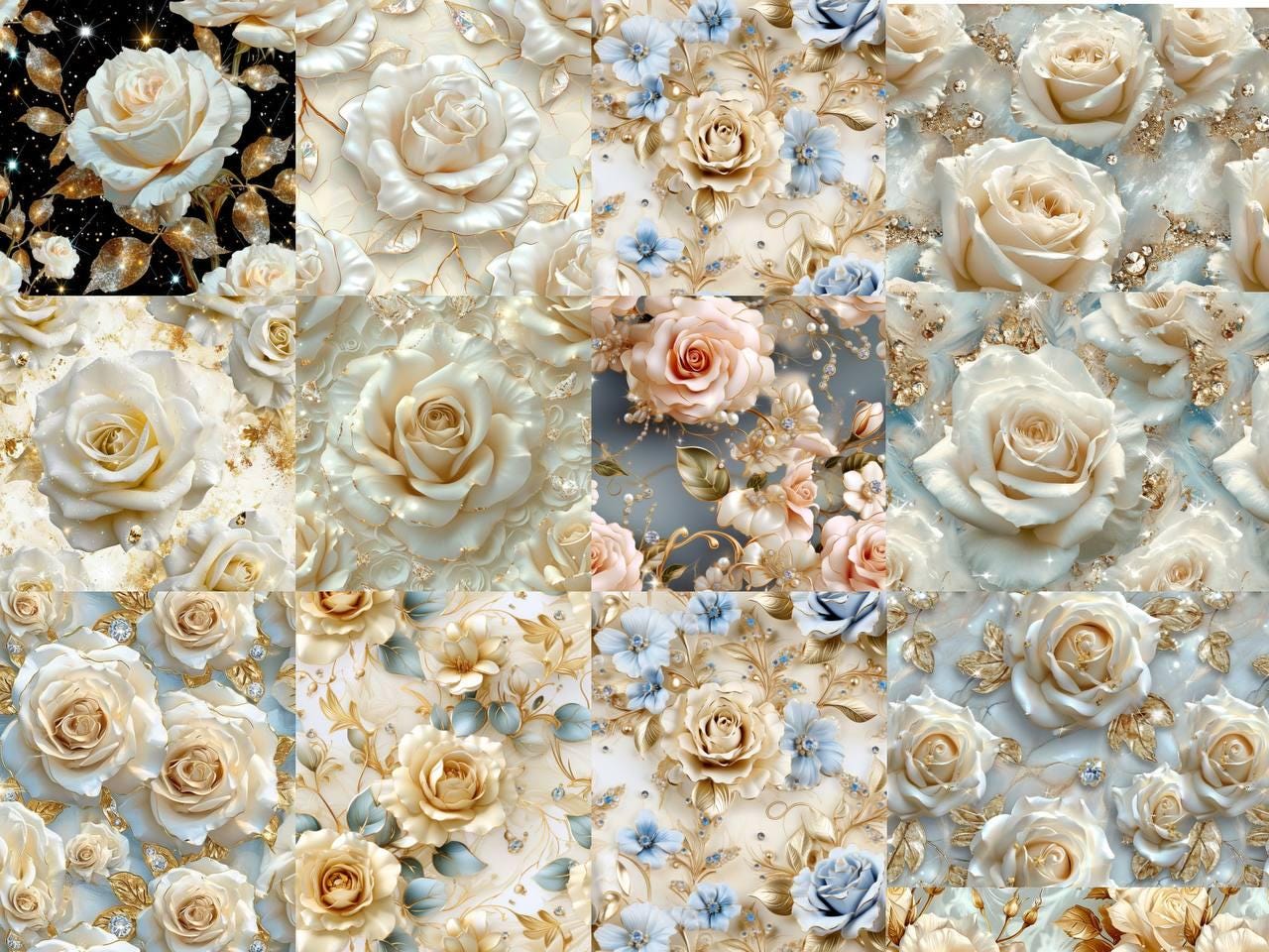 Seamless Sparkly Roses , Shiny Metallic Gold Roses, Rose Digital Paper ...