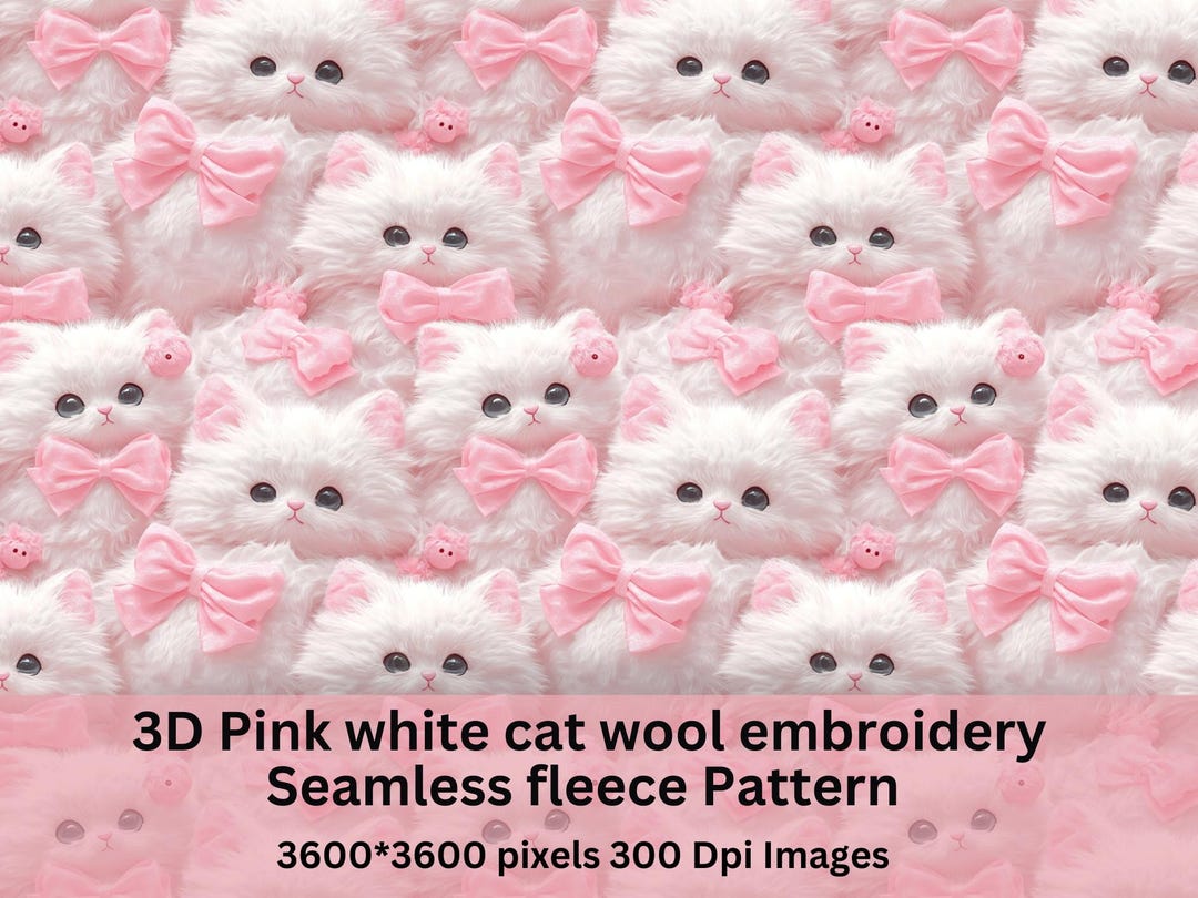 Pink White Pastel Christmas Cat Seamless Digital Embroidery Knitted ...