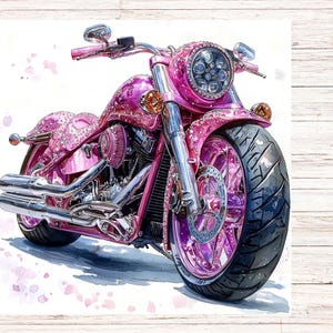 Motorcycle Pink Clipart, Vintage Watercolor Gem Studded Motorbike ...