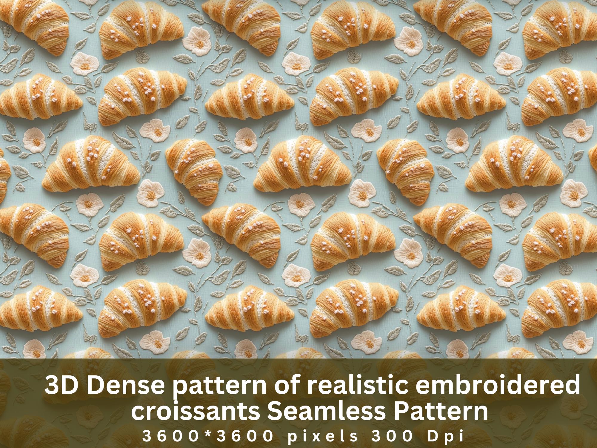 3d Seamless Bakery Croissant Floral Pattern Digital Scrapbook Paper for ...