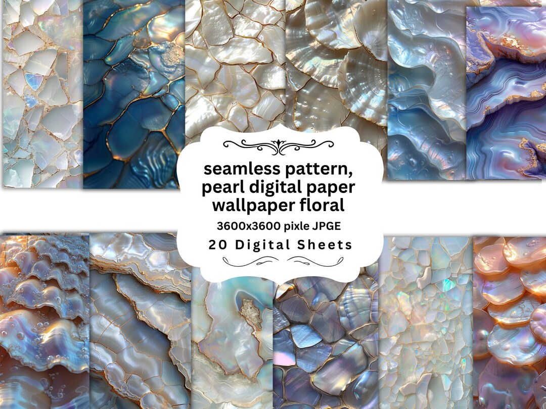 Blue Sea Pearl Digital Paper, Seamless Pearl Layer Backgrounds Luxury ...