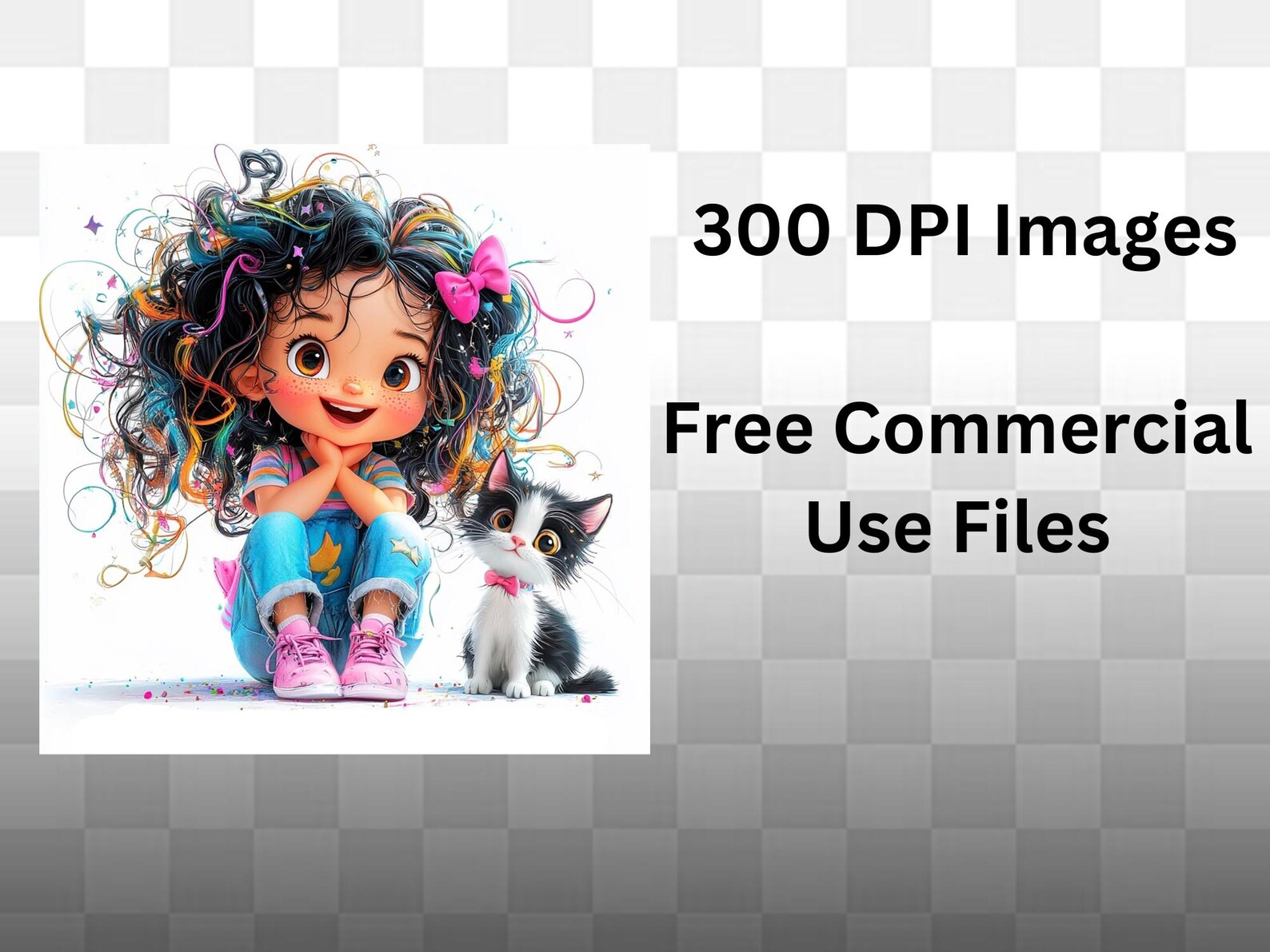 Quirky Girl With Cat Style Clipart, Cute Cat Lover Gift, Cute Baby Girl ...