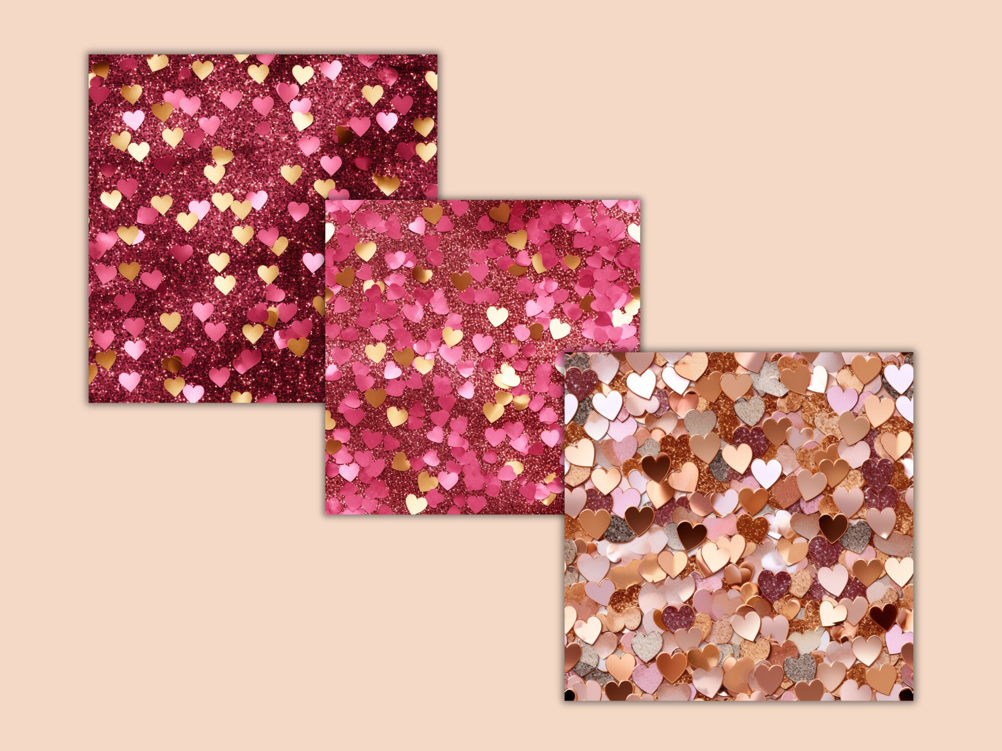 Pink Sparkling Glitter Digital Paper, Seamless Hearts Glitter Sparkle ...
