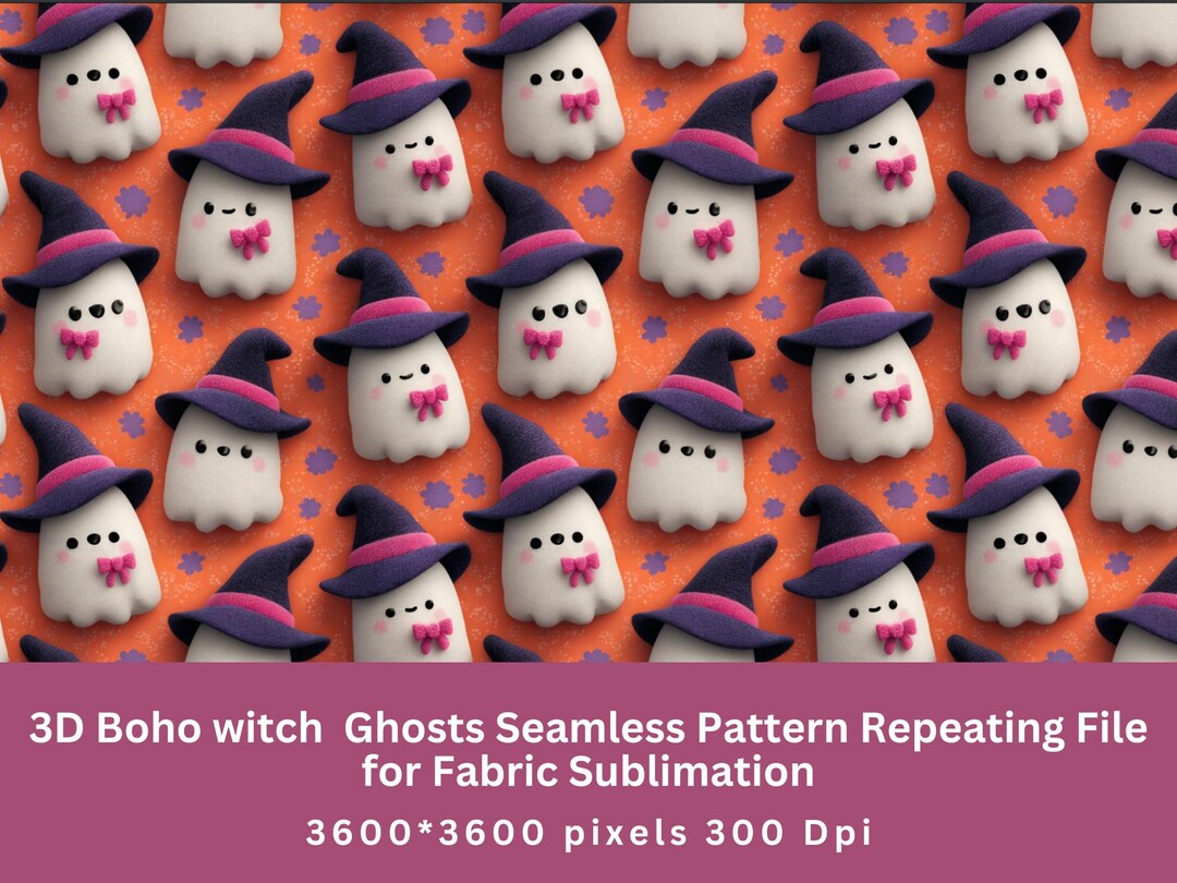 3D Boho Witch Ghosts Seamless Pattern Repeating File for Fabric ...