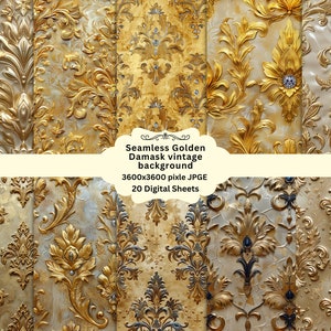 Gold Distressed Damask Digital Paper, Gold Digital Paper Pack, Gold ...