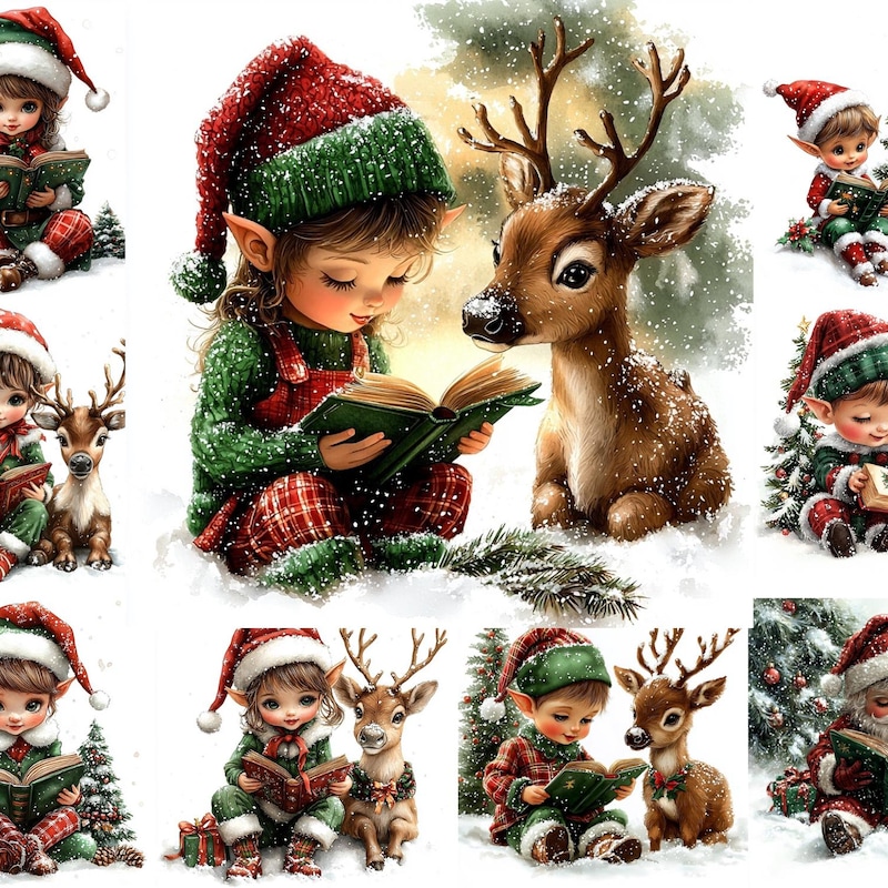 Santa and Elf Clipart - Etsy