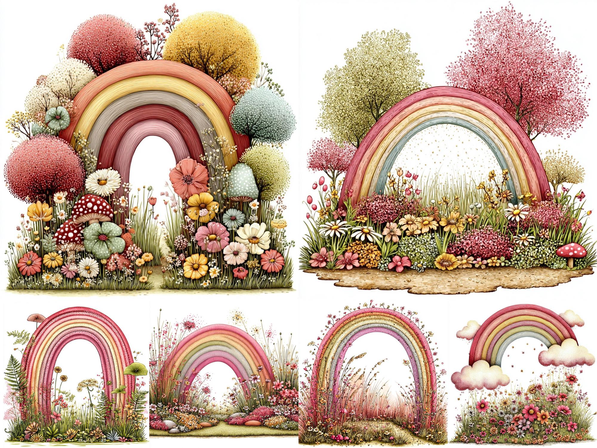 Watercolor Floral Rainbow Clipart 24 JPEG, Boho Pastel Rainbow With ...