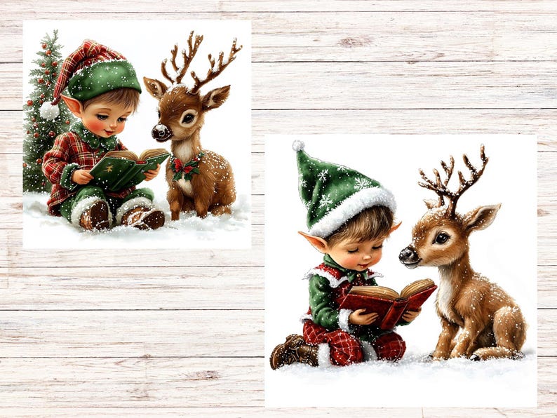 Christmas Elf Boy Reading Scandinavian Christmas Elf & Reindeer Clipart ...