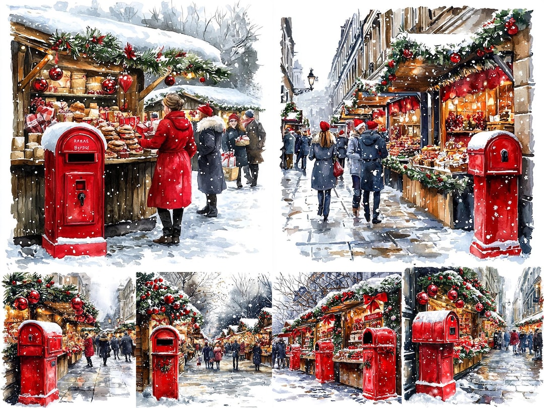 JPEG Winter London Clipart Bundle 20 JPG Snowy City Scenes Holiday UK ...