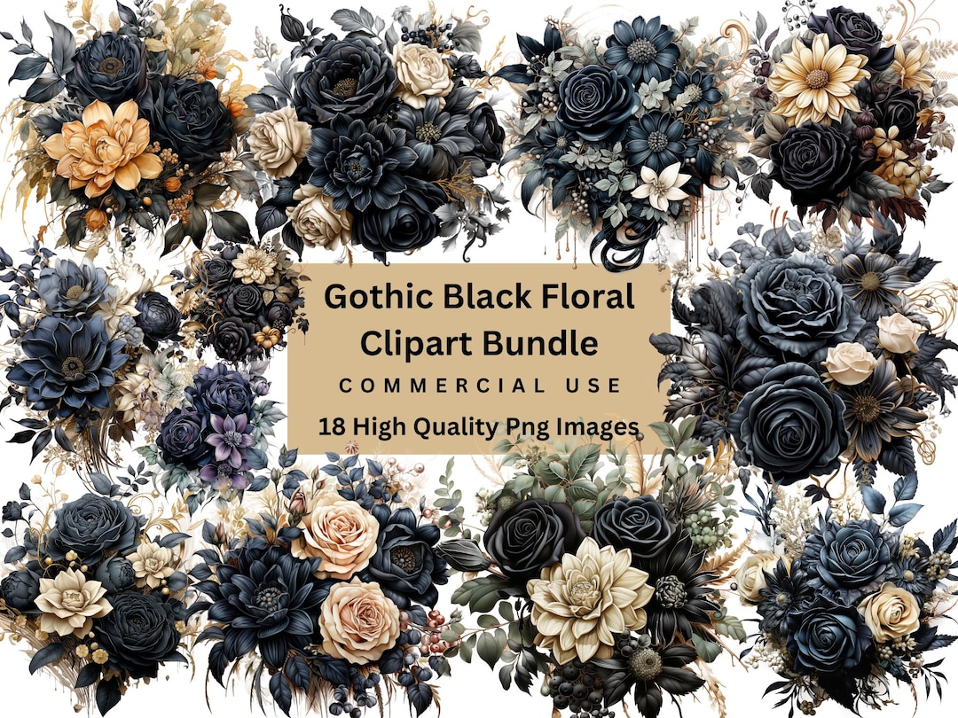 Dark Floral Gothic Clipart Bundle Png Gothic Rose Png Printable Wall ...