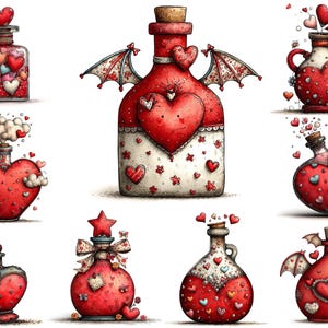 Valentine Bottle Love Potion Valentine Heart Illustrations Clipart Jpeg ...