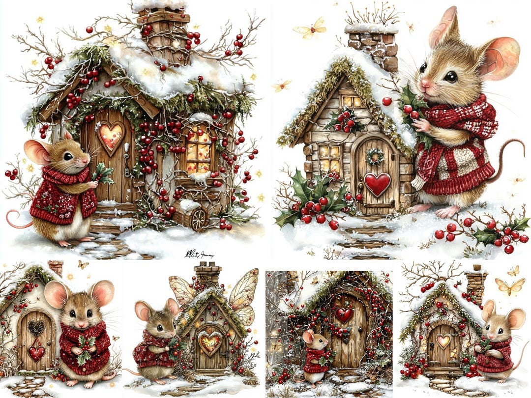 Watercolor Christmas Mouse Fairy in His Gingerbread House Clipart, Cute ...