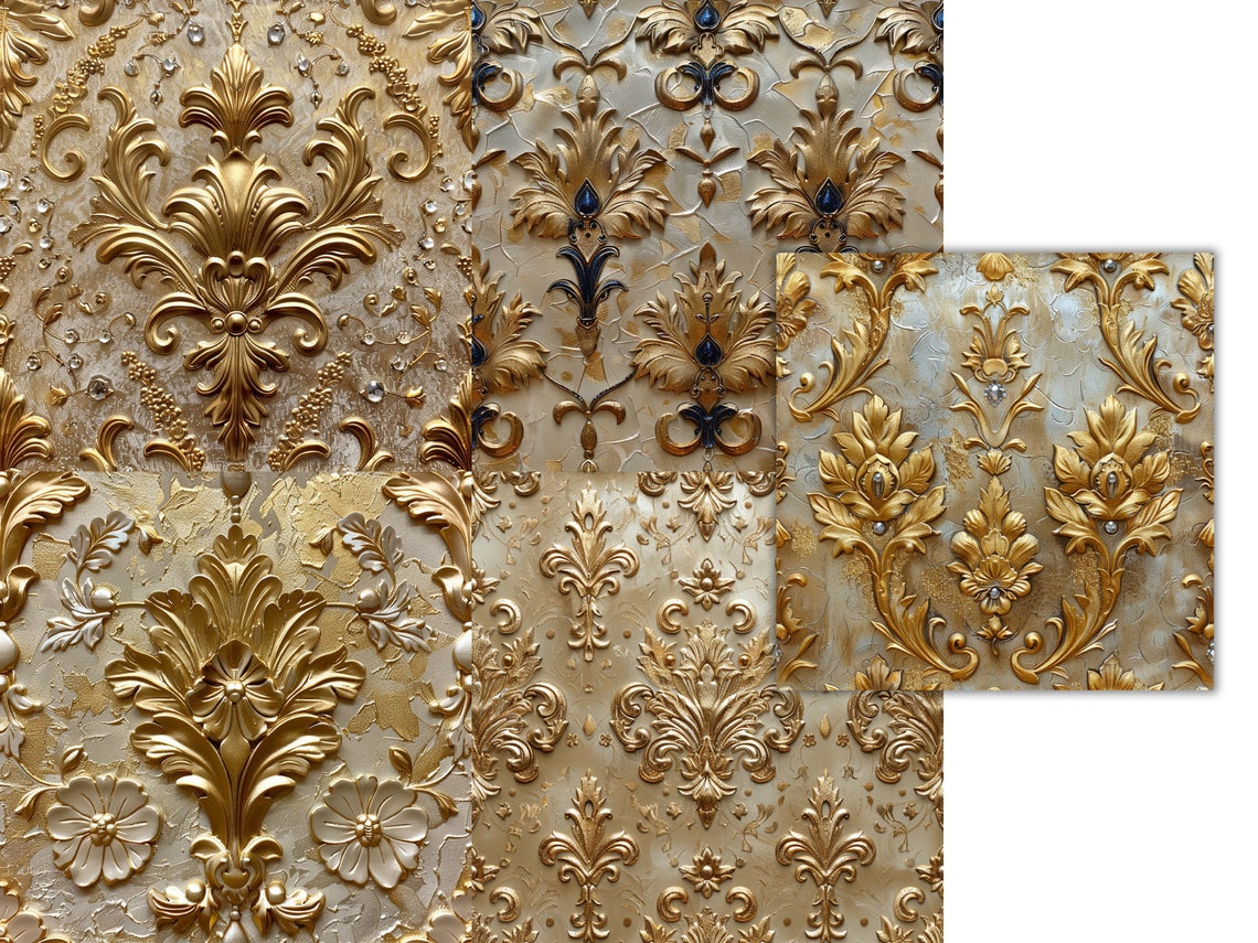 Gold Distressed Damask Digital Paper, Gold Digital Paper Pack, Gold ...