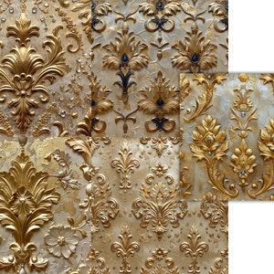 Gold Distressed Damask Digital Paper, Gold Digital Paper Pack, Gold ...
