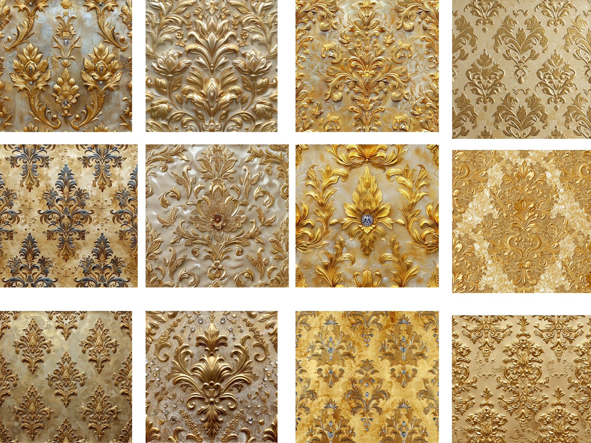 Gold Distressed Damask Digital Paper, Gold Digital Paper Pack, Gold ...